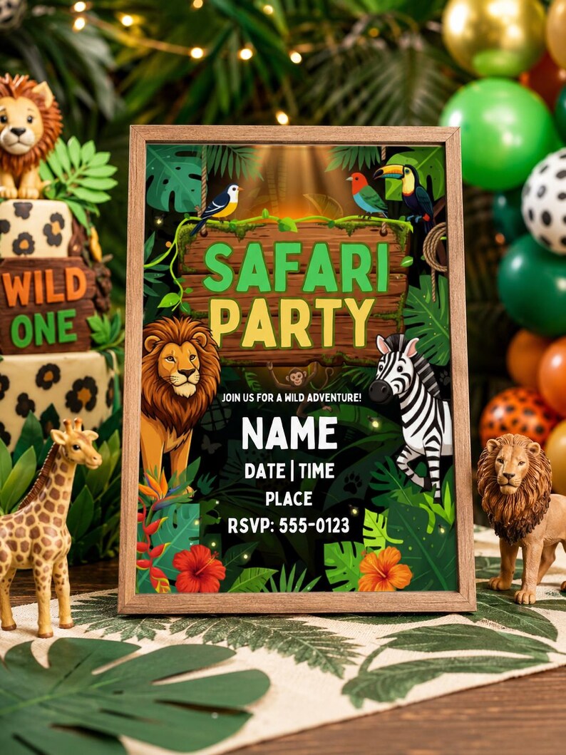 Safari Jungle Birthday Invitation Template, Wild One Party Invite ...