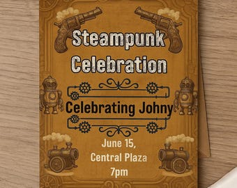 Vintage Steampunk Party Invitation: Rustic Birthday, Event Template ...