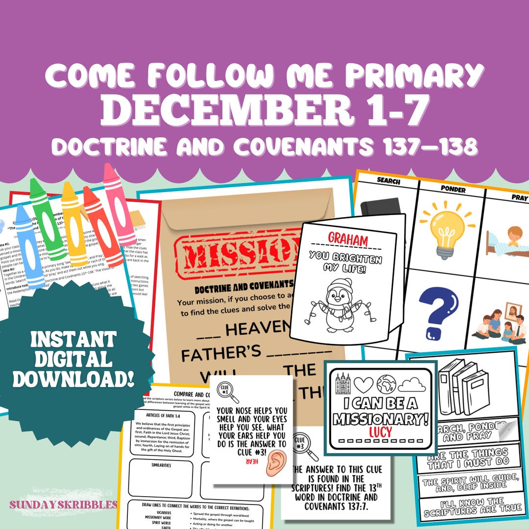 Primary December 1-7 Lesson Plan LDS Come Follow Me 2025 Doctrine and ...