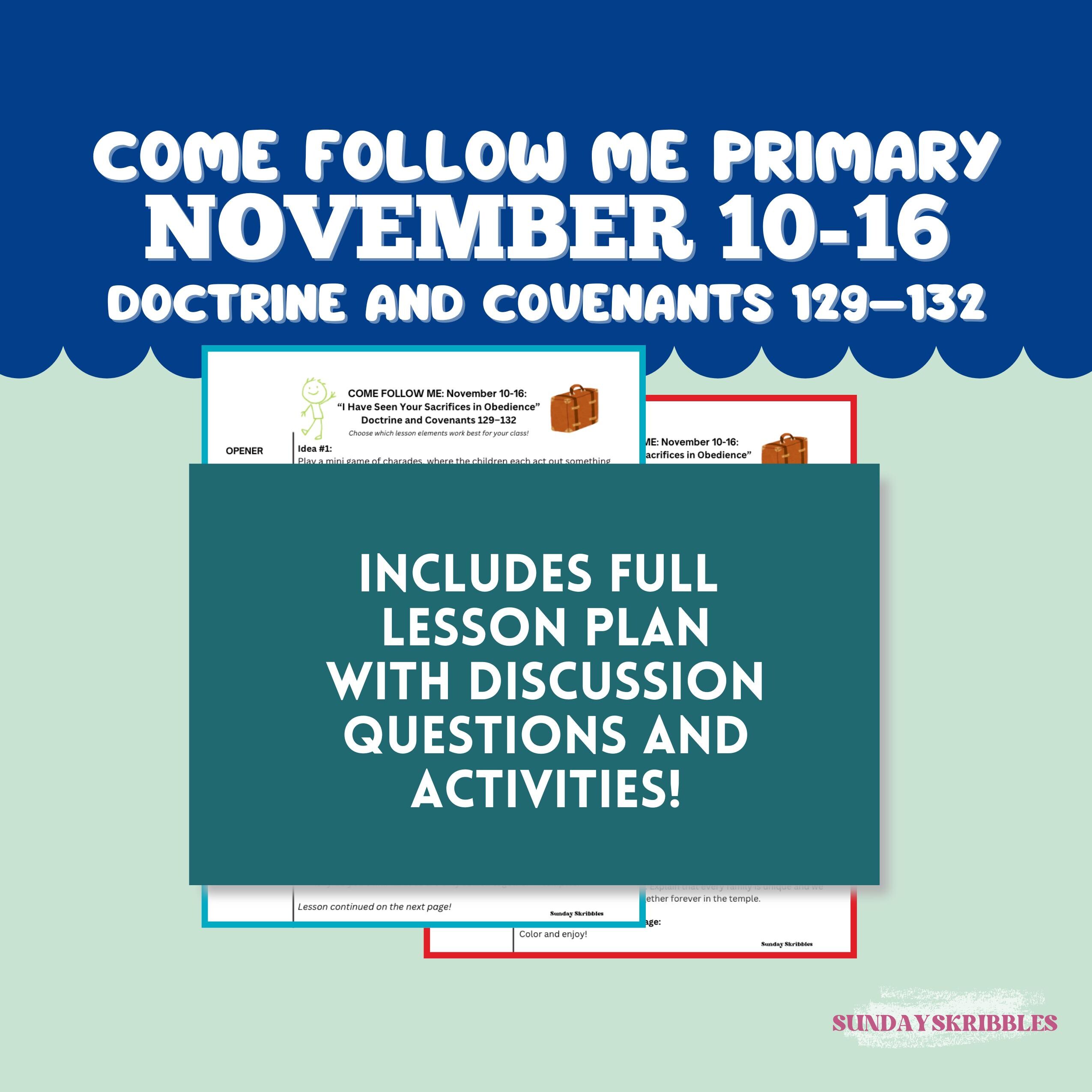 Primary November 10-16 Lesson Plan LDS Come Follow Me 2025 Doctrine and ...