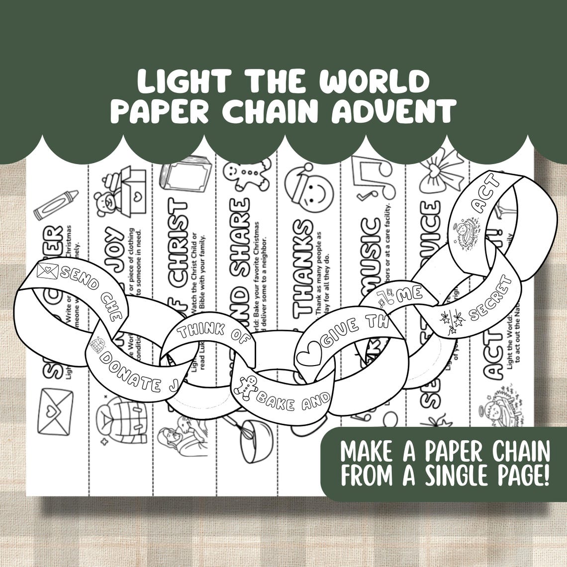 Light the World Printable Paper Chain Page LDS Christmas Primary ...