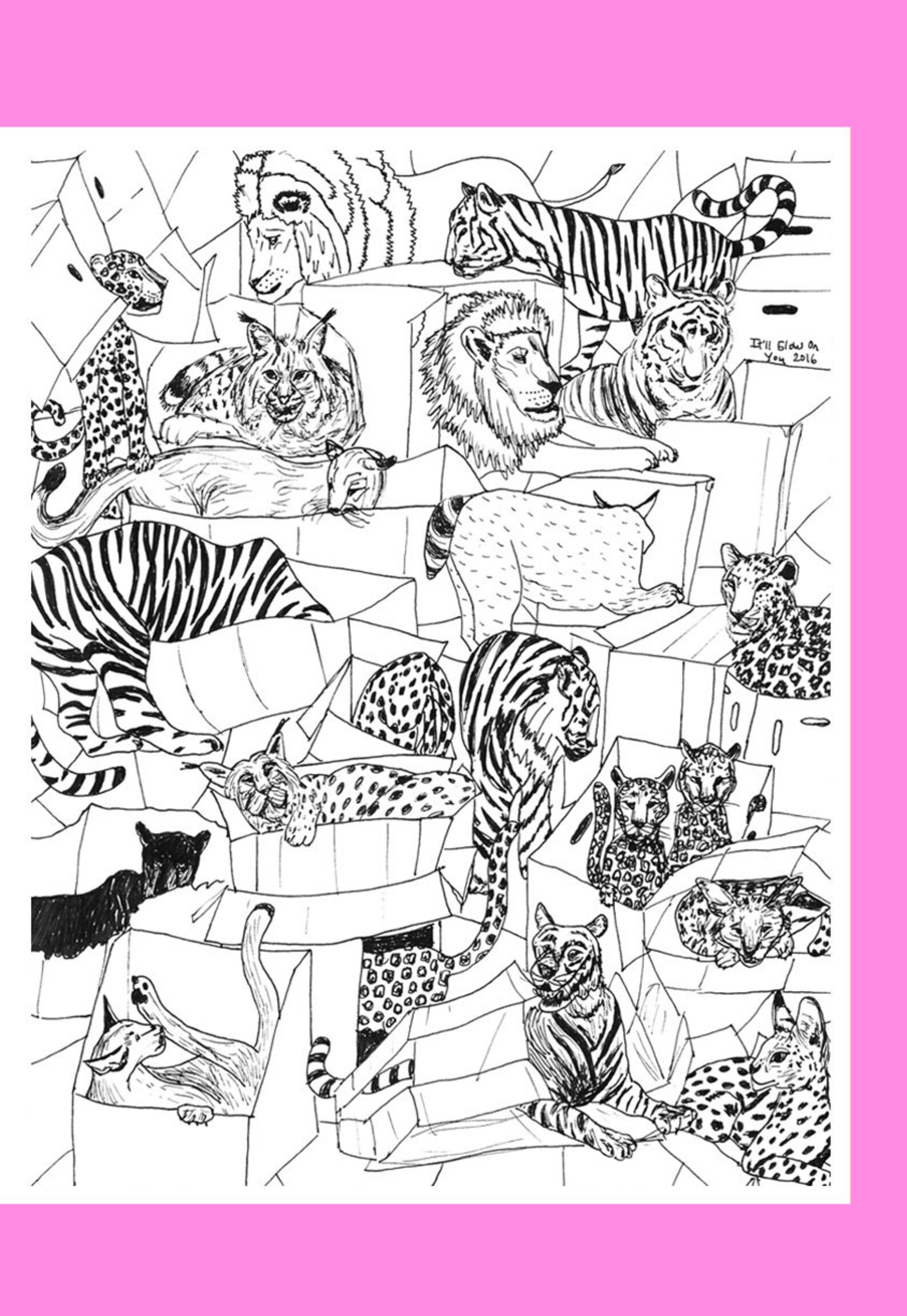 Big Cats Color Your Own Greeting Card Adult Coloring Card | Etsy