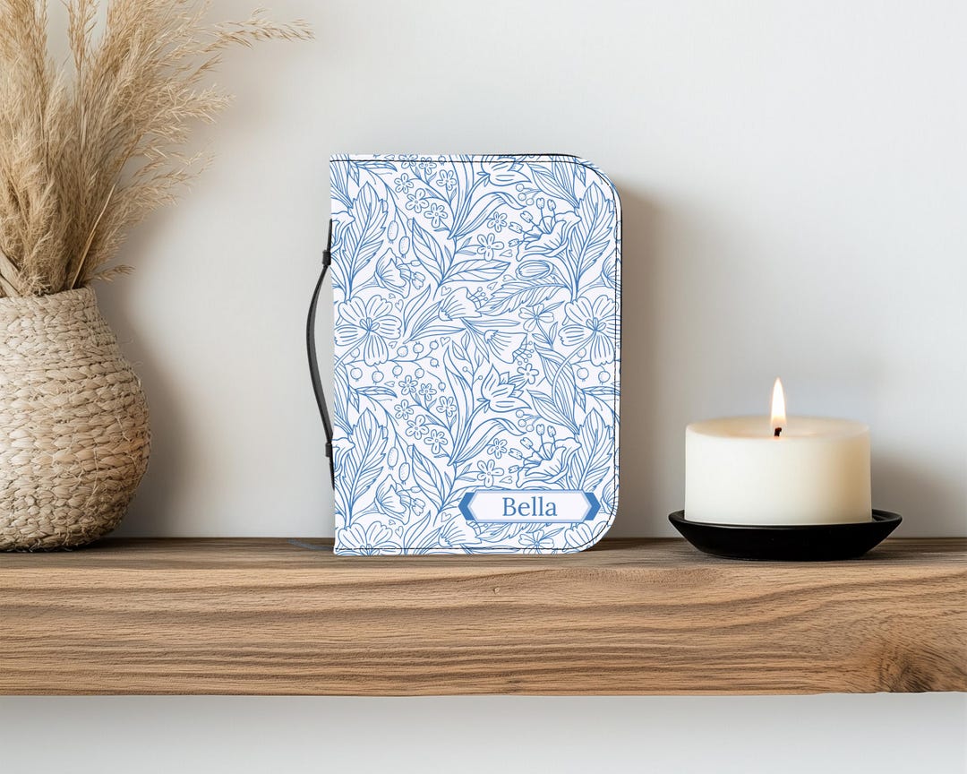 Custom Blue Floral Bible Cover, Zipper Bible Cover, Floral Bible Case ...