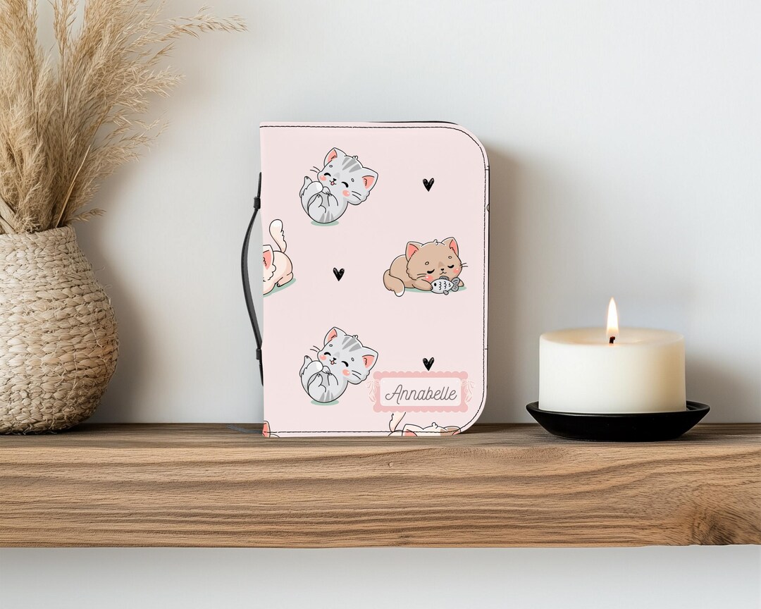 Personalizable Cute Cat Bible Cover, Zipper Bible Cover, Cat Lover ...
