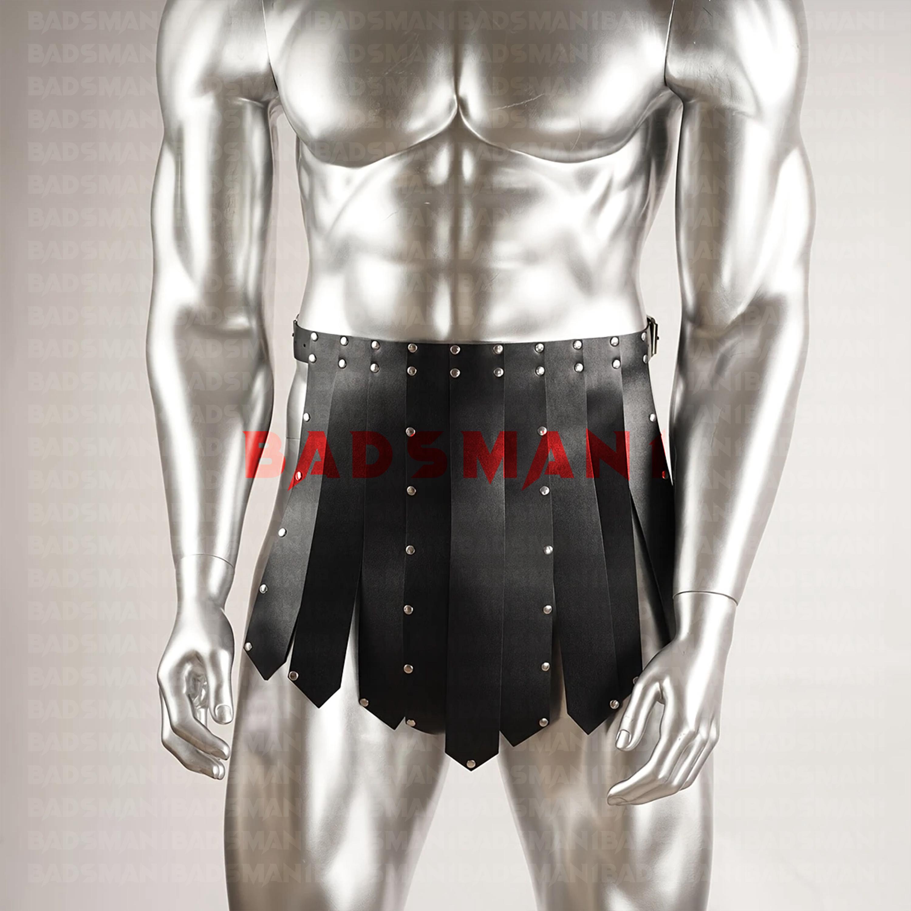 Bold Leather Gladiator Skirt, Mens Festival Kilt With Rivet Harness ...