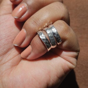 Sterling Silver Wide Band Ring, Boho Hammered Statement Ring, Unisex Thumb Ring, Handmade Silver ...