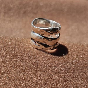 Sterling Silver Wide Band Ring, Boho Hammered Statement Ring, Unisex Thumb Ring, Handmade Silver ...