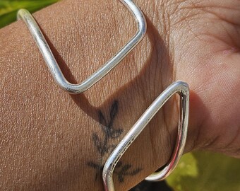 Silver Cuff Bracelet, Double Cuff, Open Cuff Bracelet, Notched Cuff ...