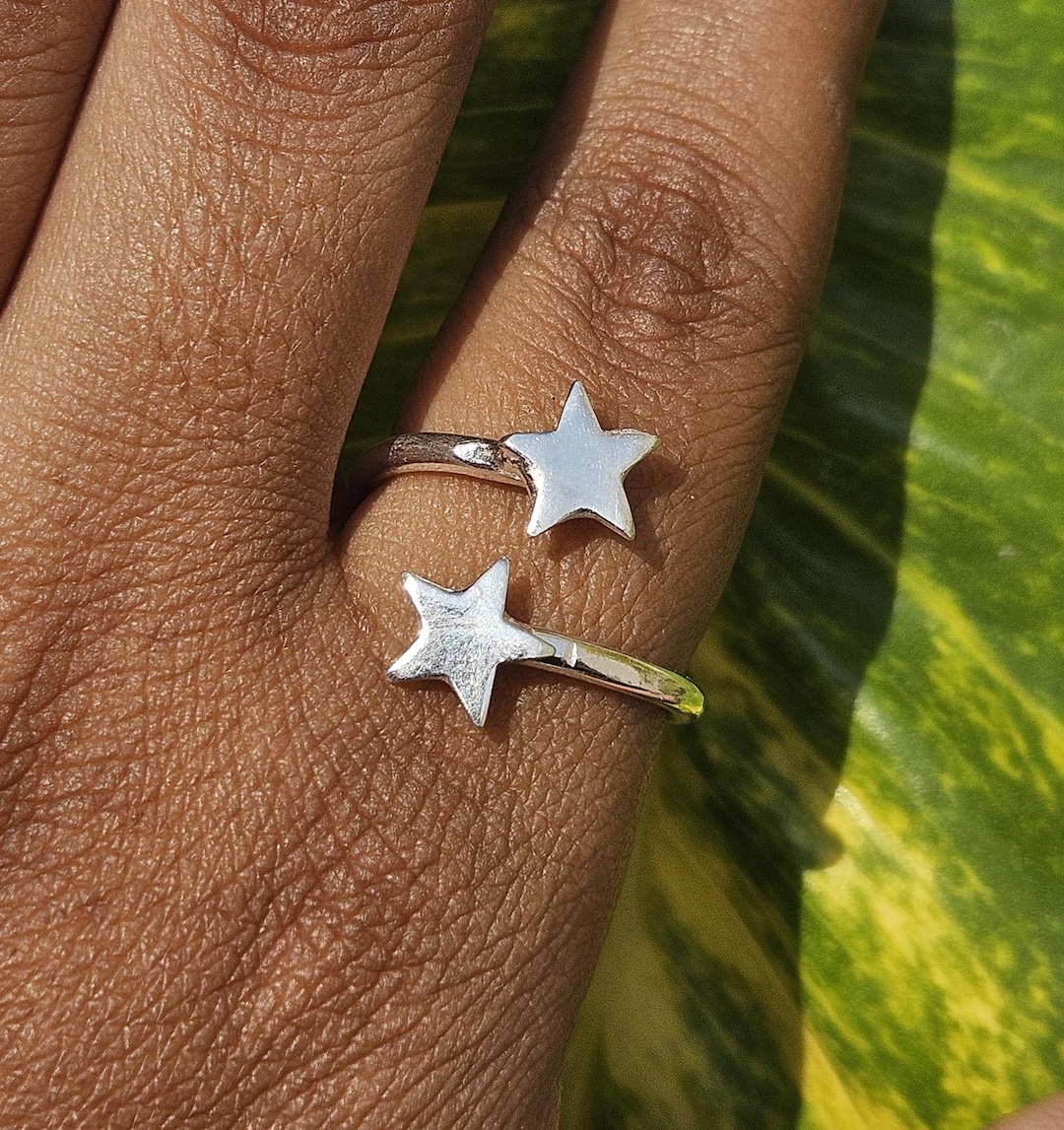 Tiny Star Ring, 2 Star Ring, 925 Sterling Silver Ring, Stars Open Adjustable Ring, Dainty Star ...