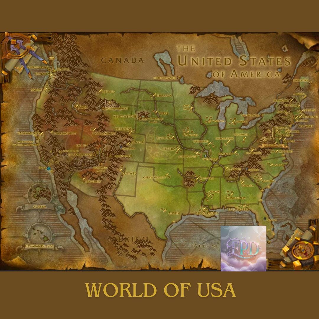 Epic Map of the USA World of Warcraft Style Fantasy Map World of ...