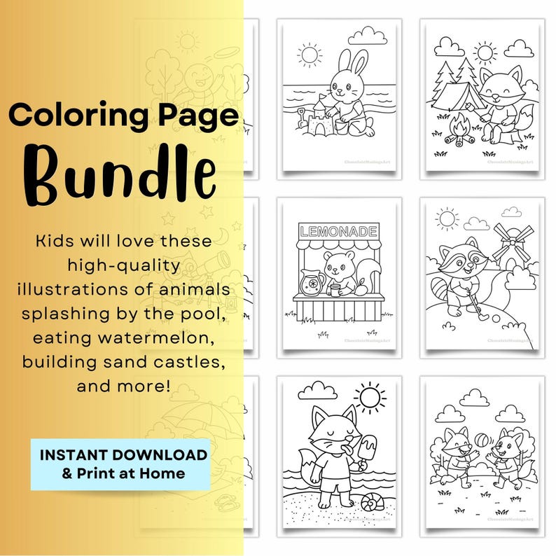 Animal Friends in the Summer Digital Coloring Book for Kids, Download ...