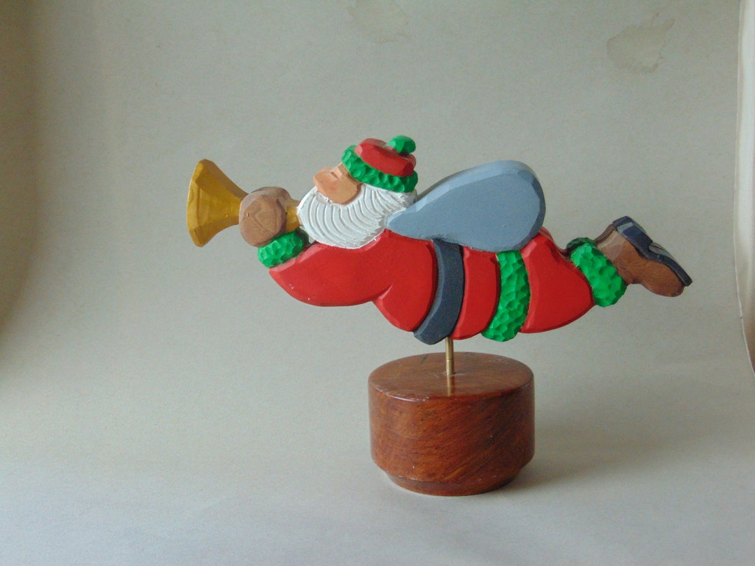 Flying Trumpet Playing Santa Wood Carving - Etsy