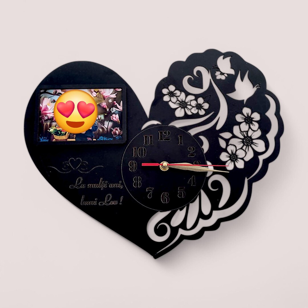 Laser Cut Clock Heart With Photo , Dxf Files , Ceas Inima Cu Poza ...