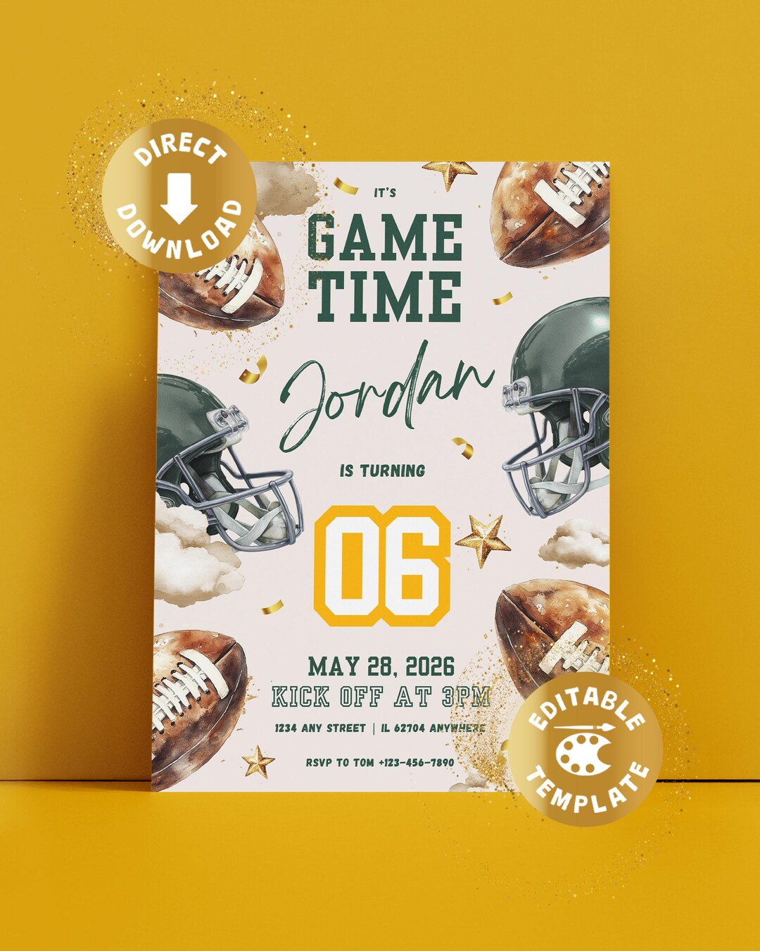 Football Birthday Invitation Digital Boys Football Game Sports Party ...