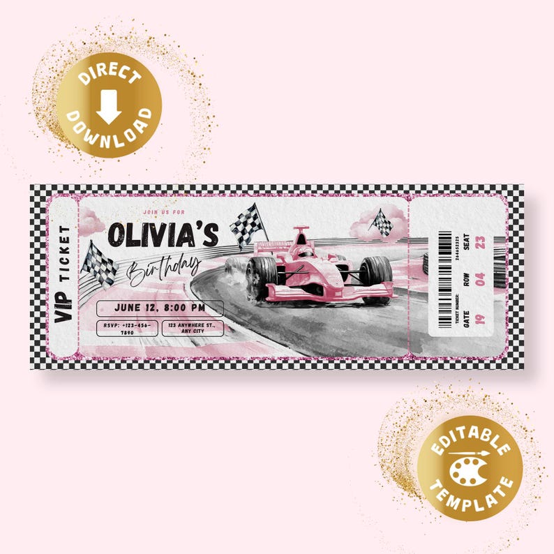 Racecar Ticket Birthday Invitation, F1, Race, Sports Car, Invitation ...
