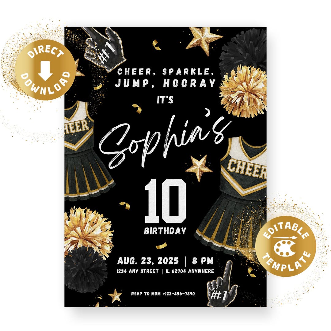Cheerleader Birthday Invitation Digital Let's Cheer Birthday Invite ...