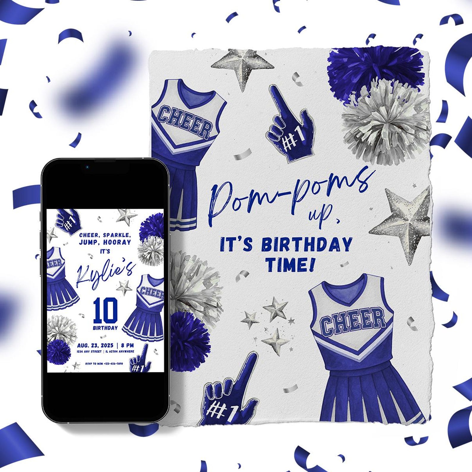 Cheerleader Birthday Invitation Digital Let's Cheer Birthday Invite ...