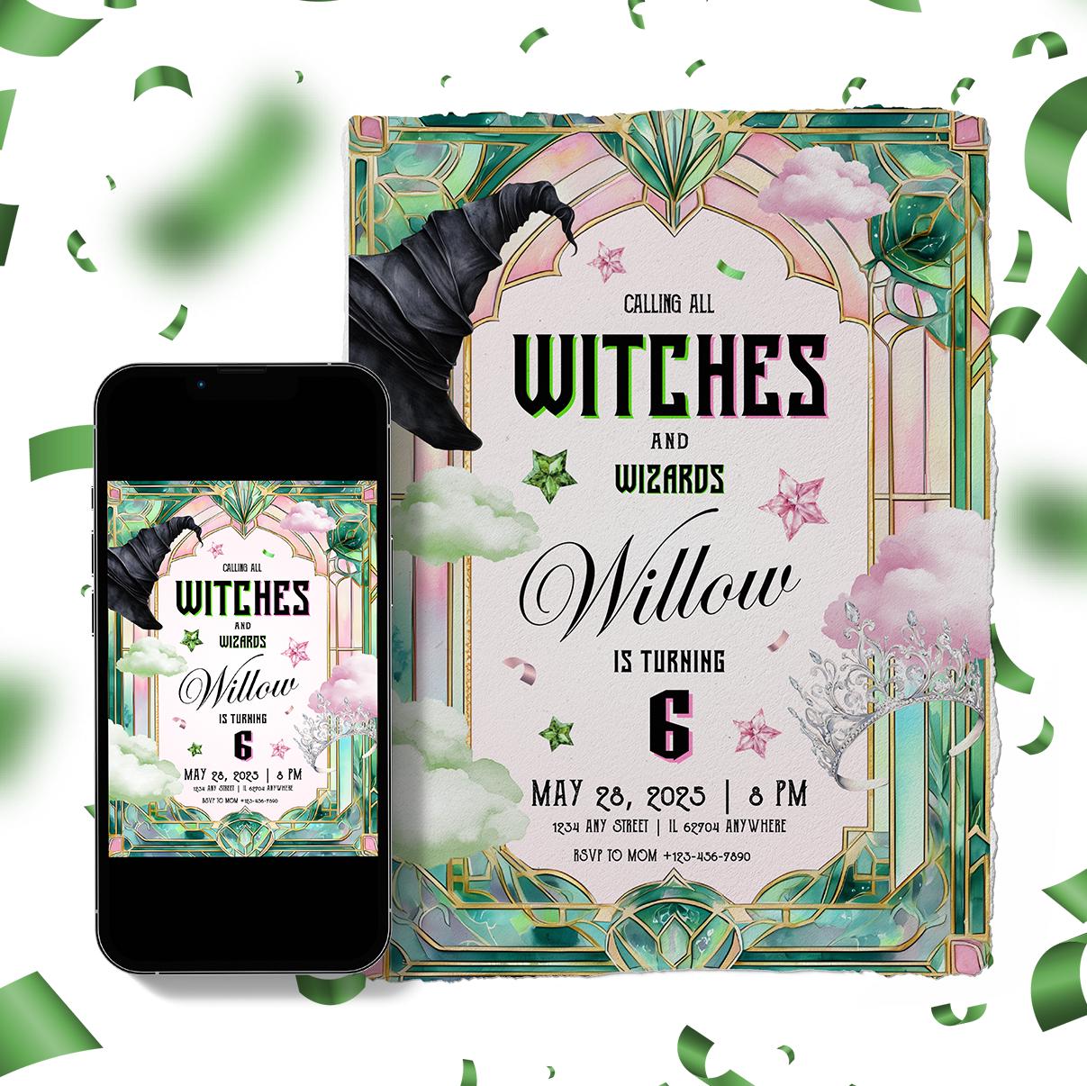 Witch Birthday Invitation Digital Wizard Movie Party Magical Witches ...