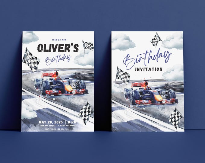 Max Verstappen Invite, Race Car Birthday Invitation, Red Bull Racing ...