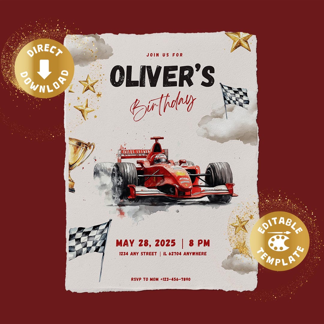Racecar Birthday Invitation, F1, Car, Race, Sports Car, Invitation ...