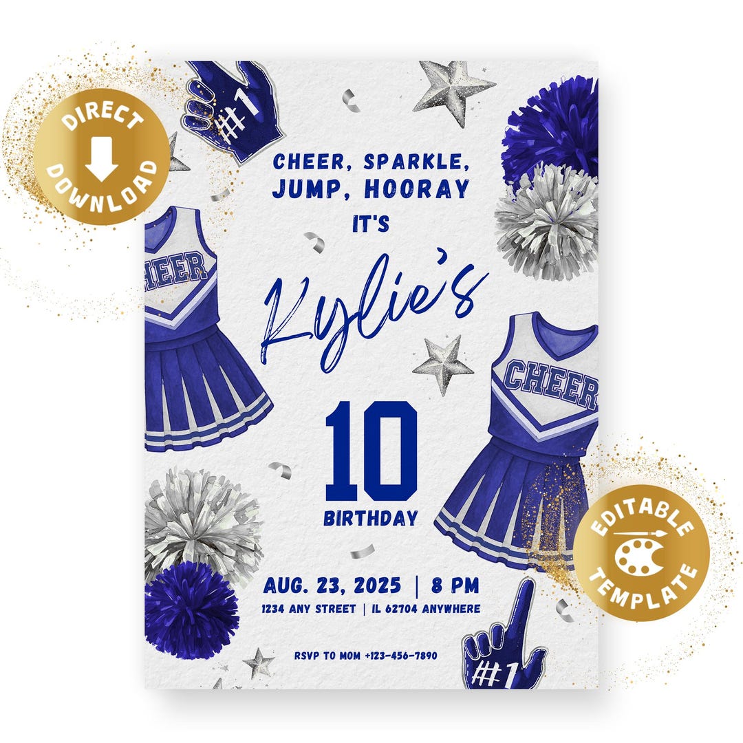 Cheerleader Birthday Invitation Digital Let's Cheer Birthday Invite ...