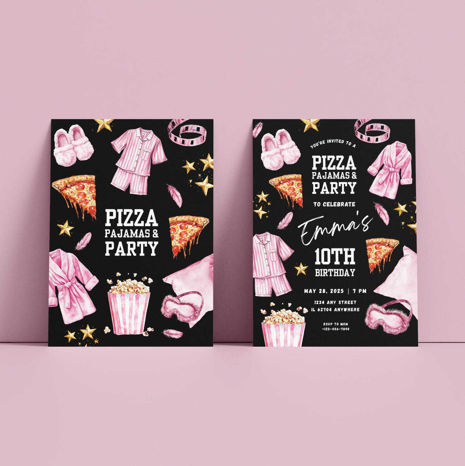 Pajama Sleepover Party Pyjama Birthday Invitation Movie Night, Pizza ...