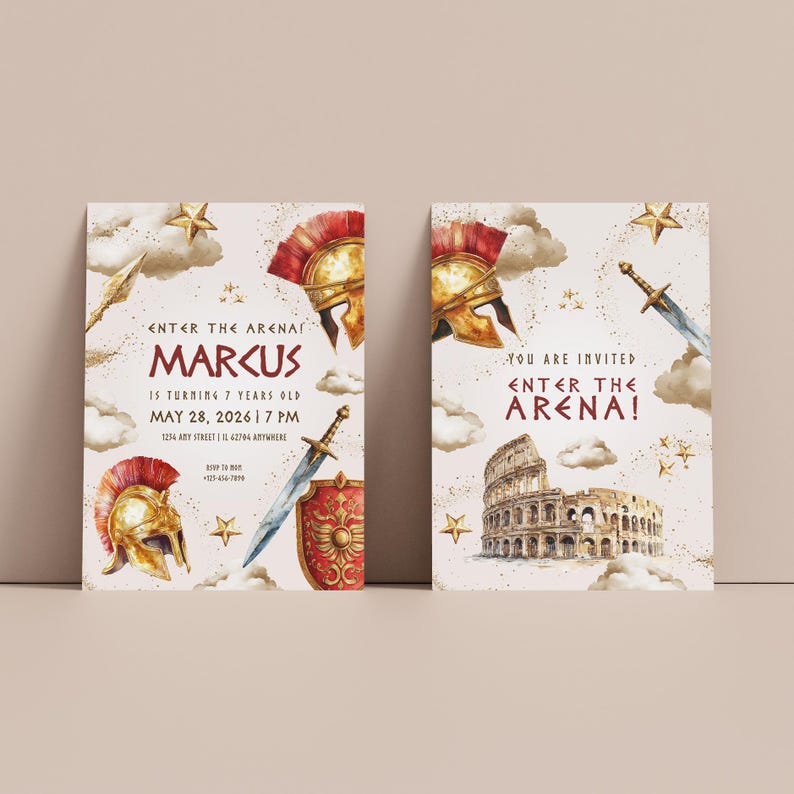 Gladiator Birthday Invitation Digital Romans Ancient Rome Greek ...