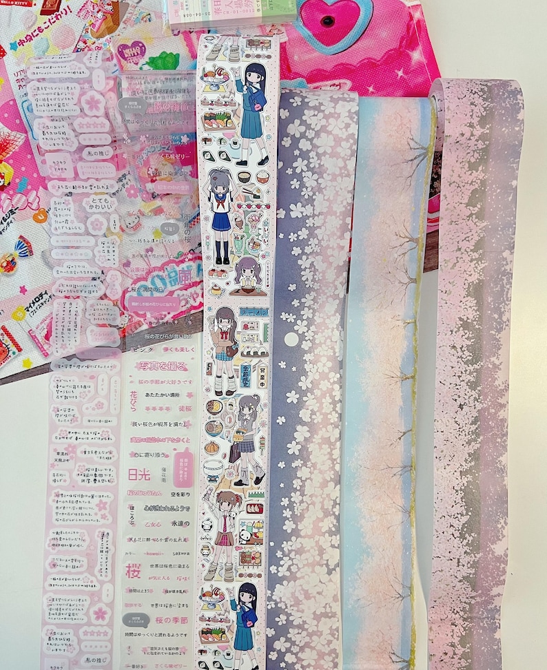 Sakura Cherry Blossom Stationery Grab Bag: Blue Pink Stickers, Memo ...