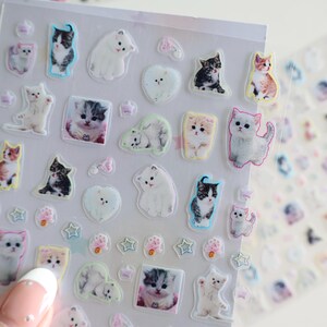 Mini Kawaii Heisei Retro Cat Stickers Y2K Stars Aesthetic Animal Stickers for DIY Nail Art ...