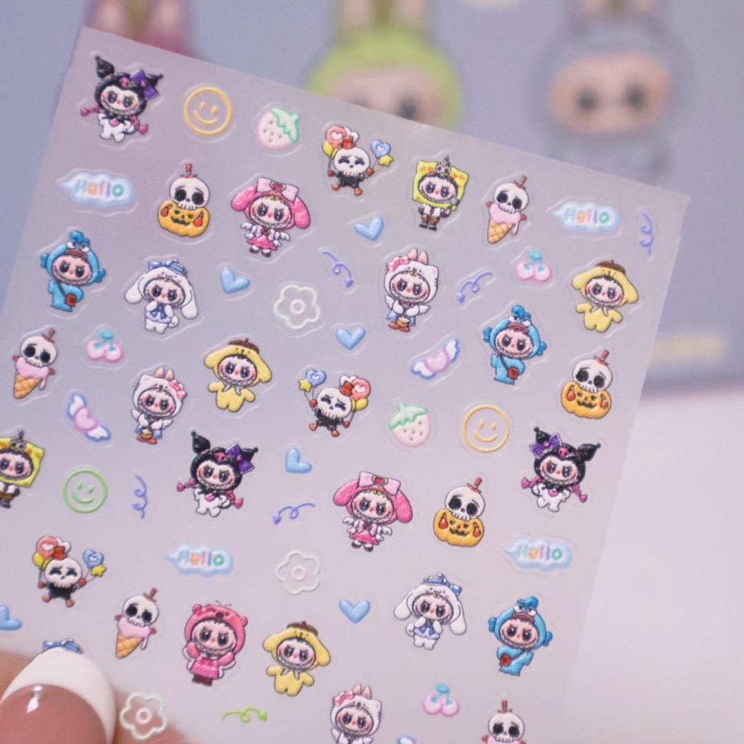Pegatinas para uñas Labubu: calcomanías 3D con dibujos animados para ...