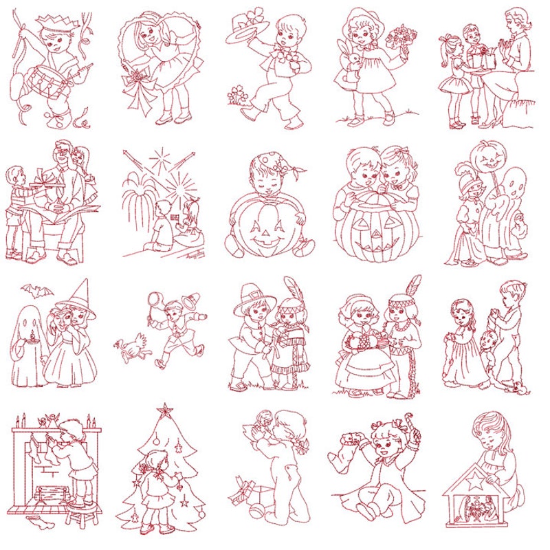 Christmas Redwork - Etsy