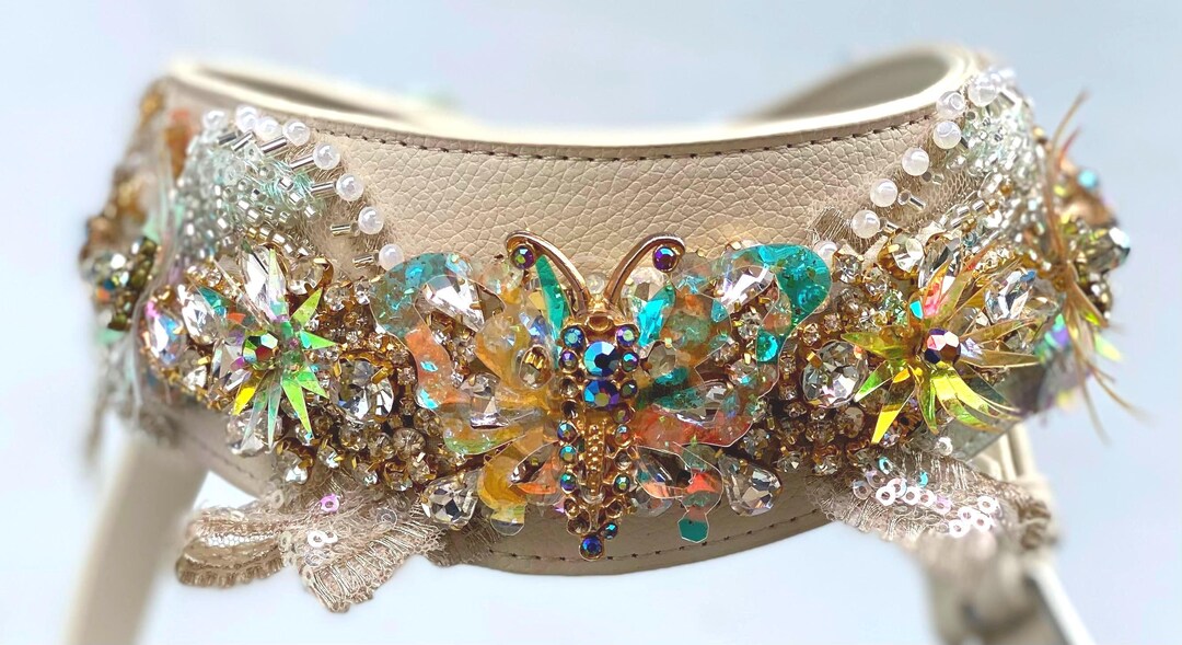Champagne Dog Harness, Aurora Borealis Butterfly, Handmade Wedding ...