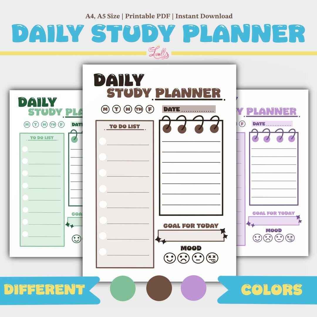 Daily Study Planner, Printable Instant Download, Study Log Template ...