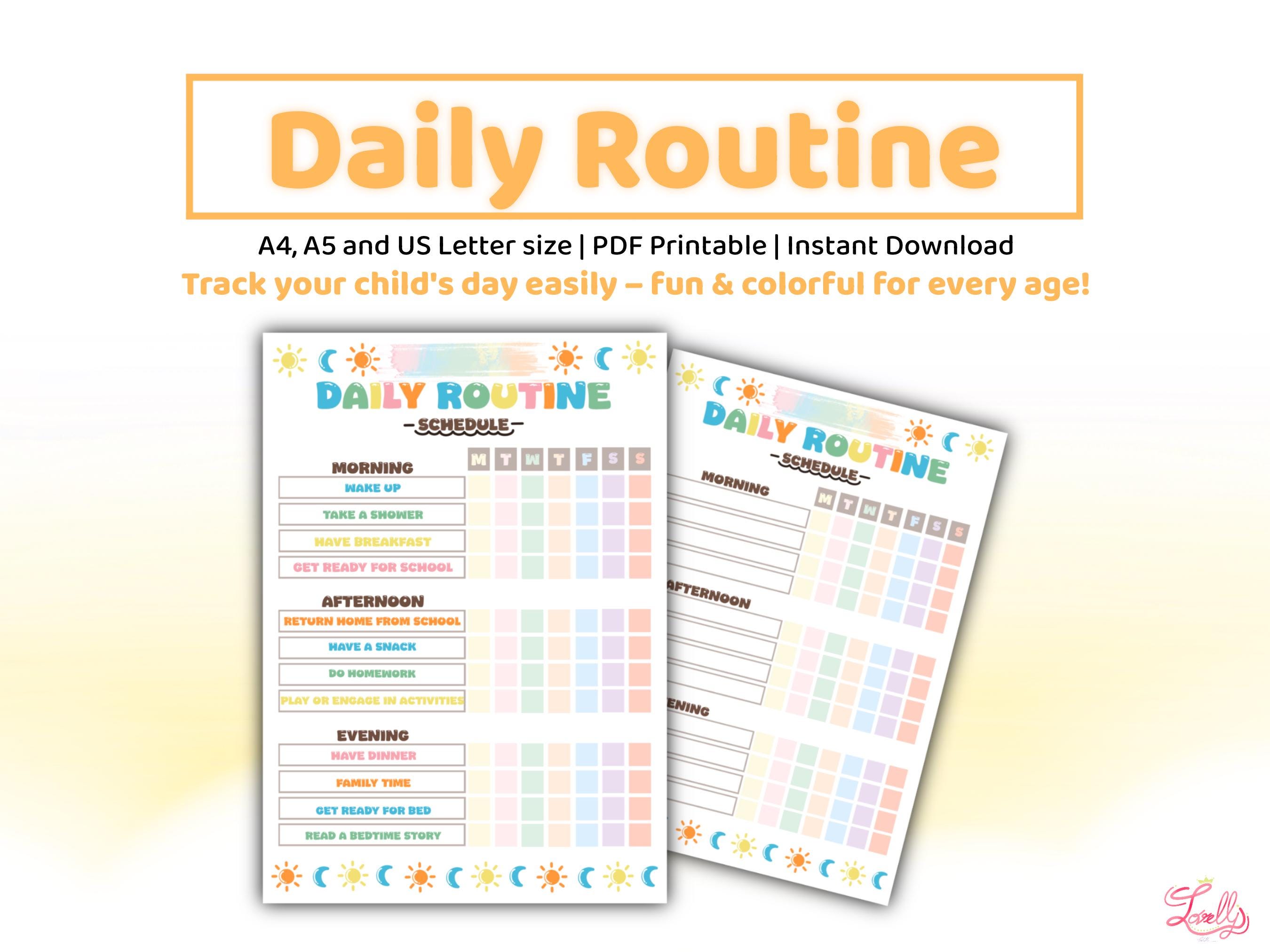 Daily Routine Chart for Kids | Morning & Evening Schedule | A4 A5 US ...