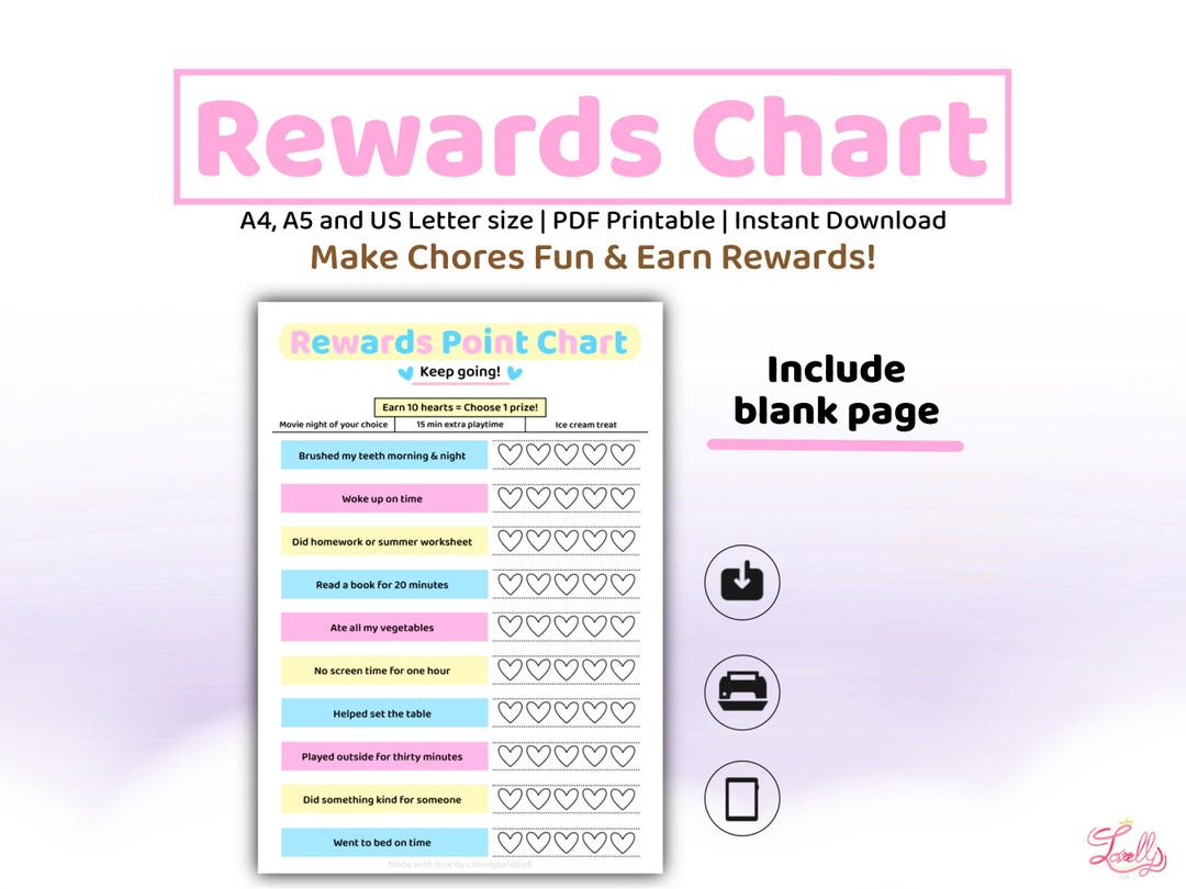 Printable Rewards Chart PDF A4 A5 US Letter | Kids Habit Tracker ...