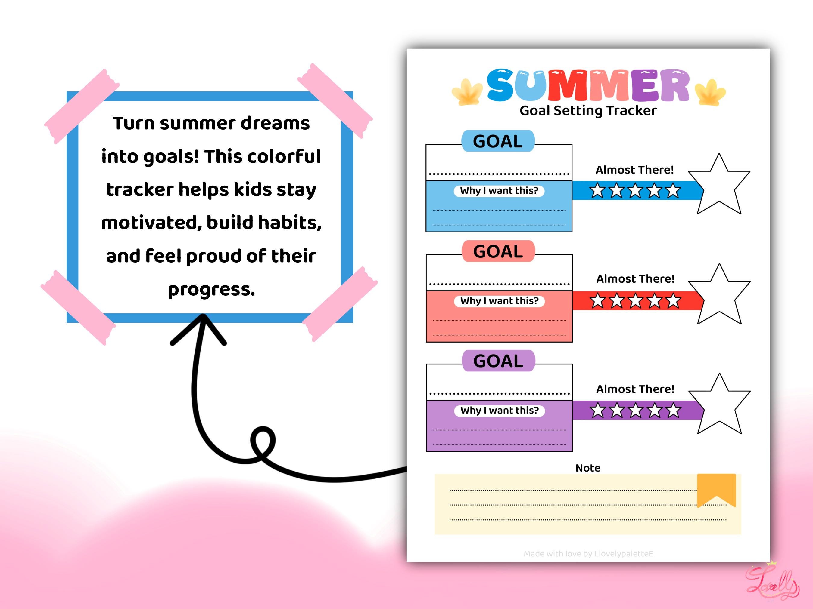 Summer Goal Setting Tracker Printable for Kids | A4 A5 US Letter | Fun ...