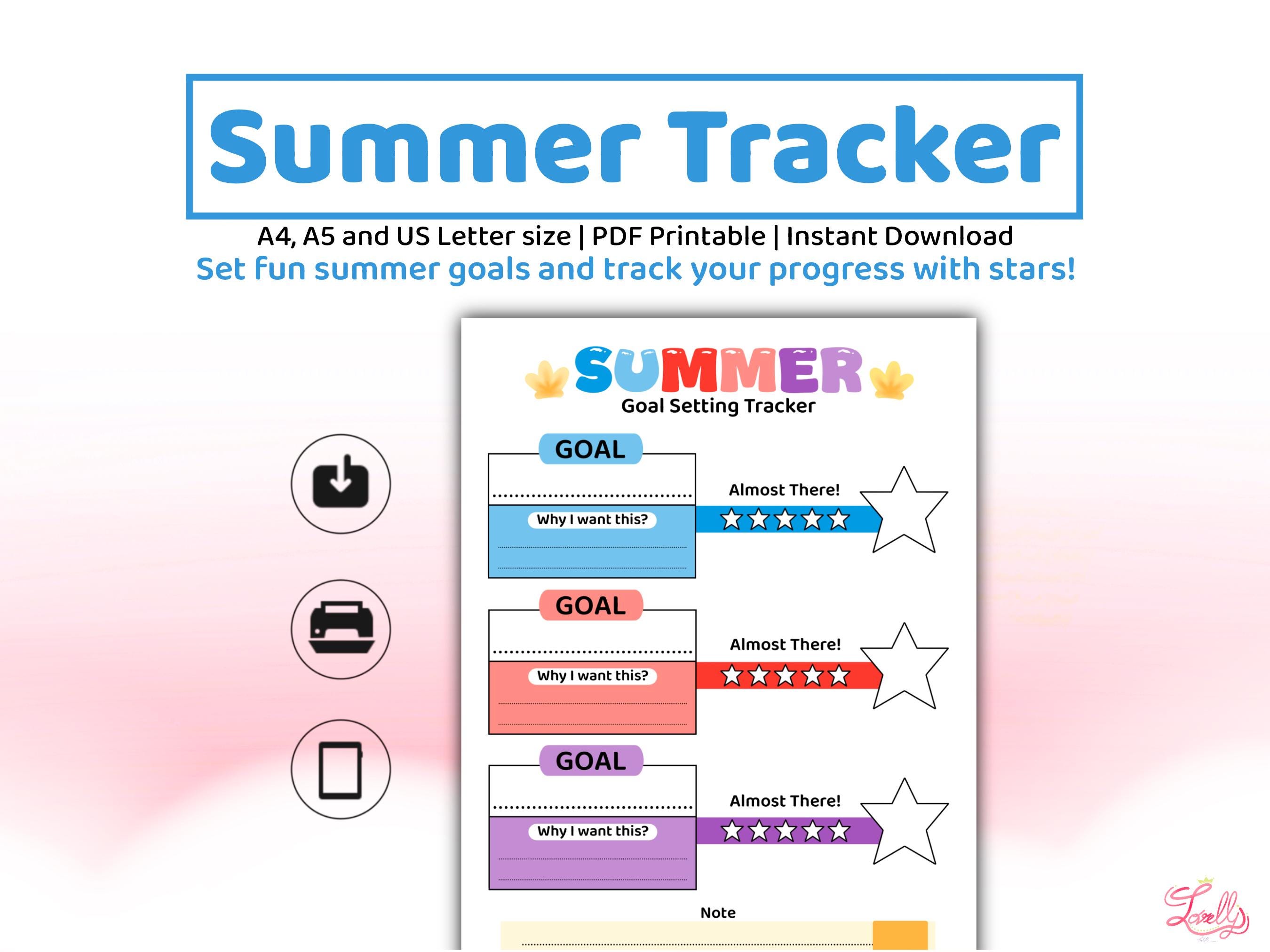 Summer Goal Setting Tracker Printable for Kids | A4 A5 US Letter | Fun ...