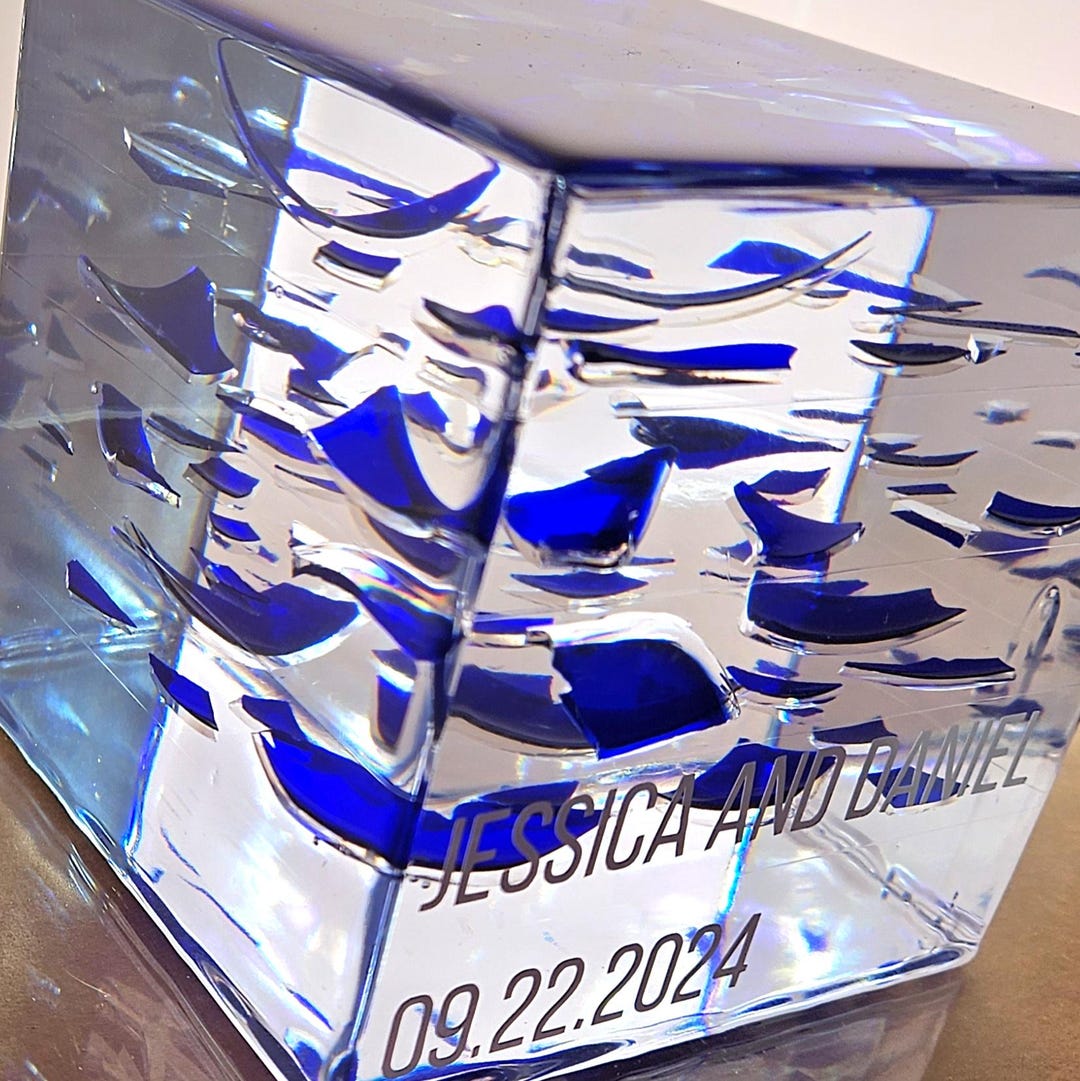 Smashed Glass Cube 4x4x4" Jewish Wedding Gift Tradition Memory Chuppah ...