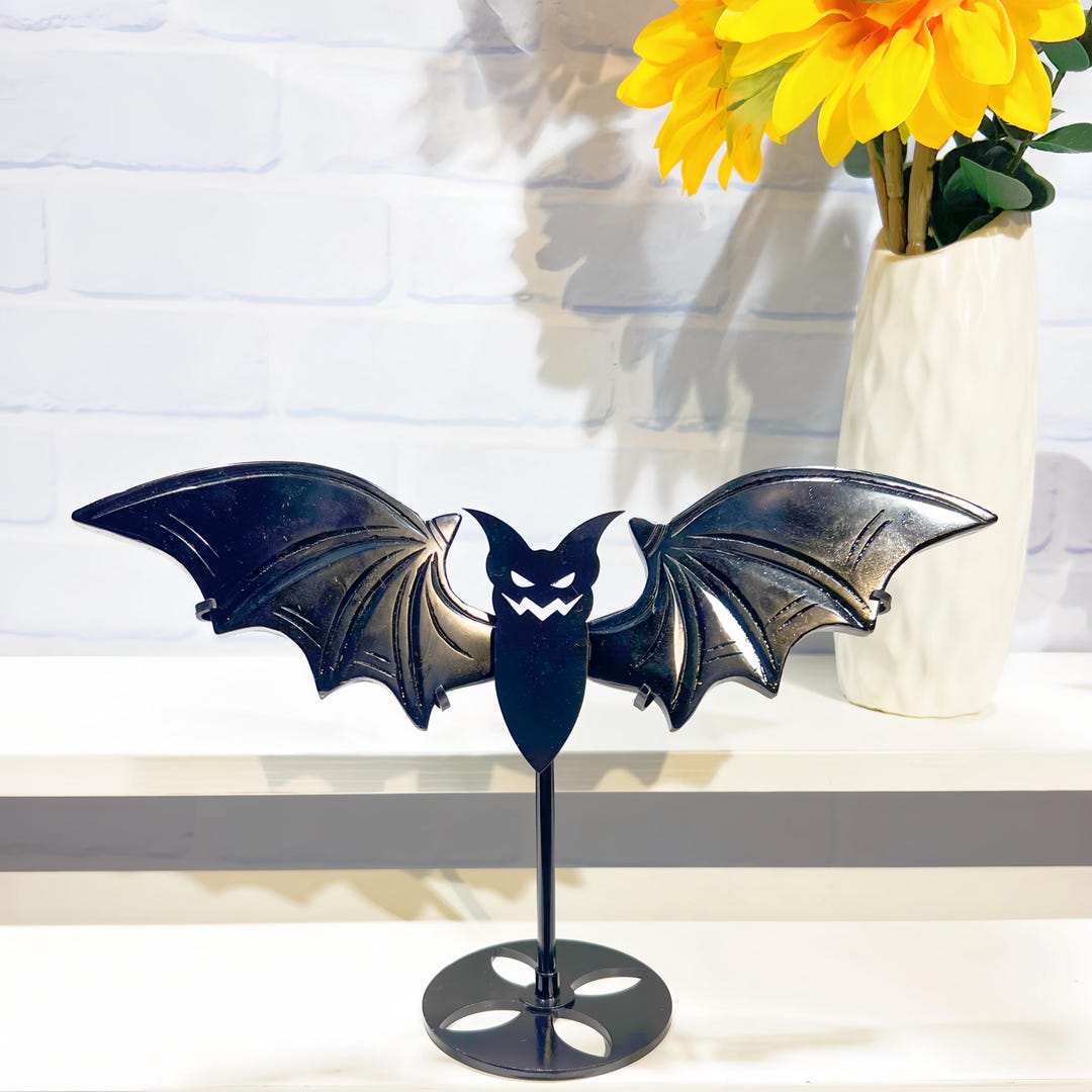 11-inch Obsidian Bat Wings | Hand-carved Natural Crystal Obsidian Bat ...