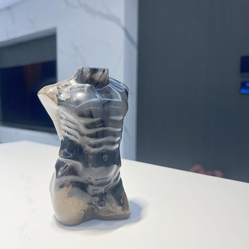 Volcanic Agate Male Torso Sculpture: UV Reactive Crystal Art - Etsy