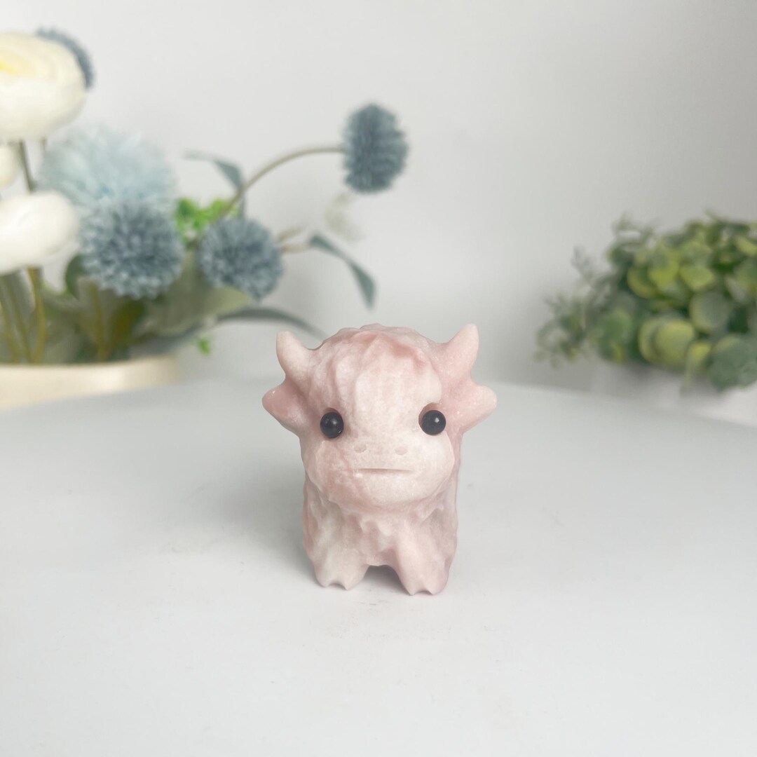 Hand-carved Pink Opal Highland Cow: Himalayan Good Luck Charm - Etsy