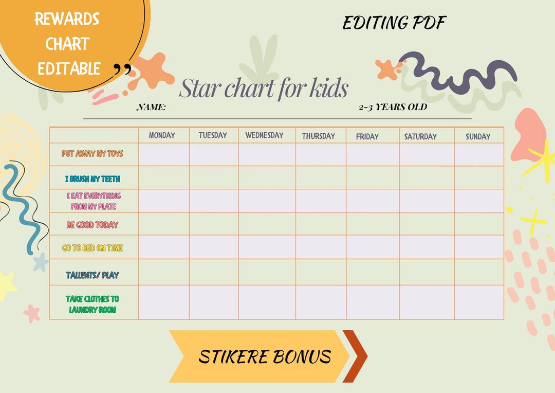 Printable Star Chart for Kids – Encourage Organization and Good Habits ...