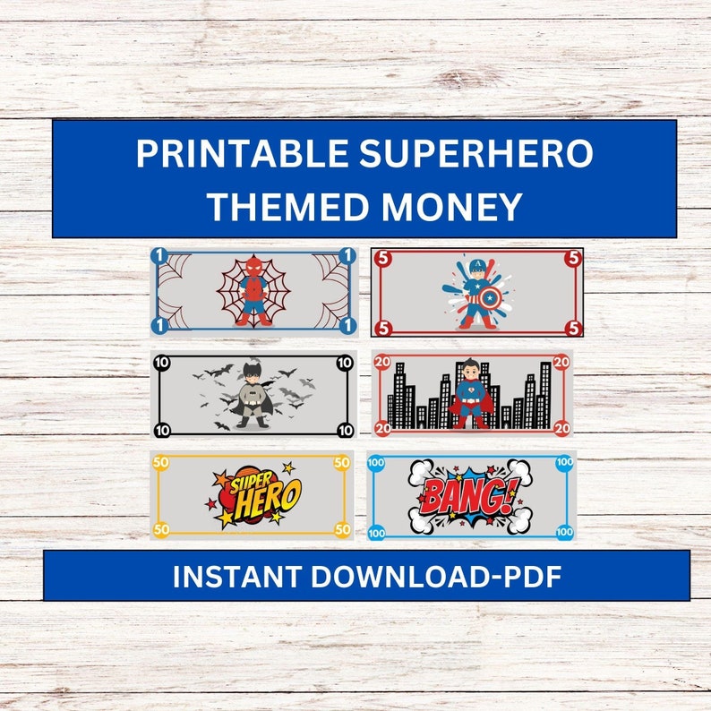 PRINTABLE PRETEND MONEY- Superhero Themed, Pretend Money, Reward Money ...