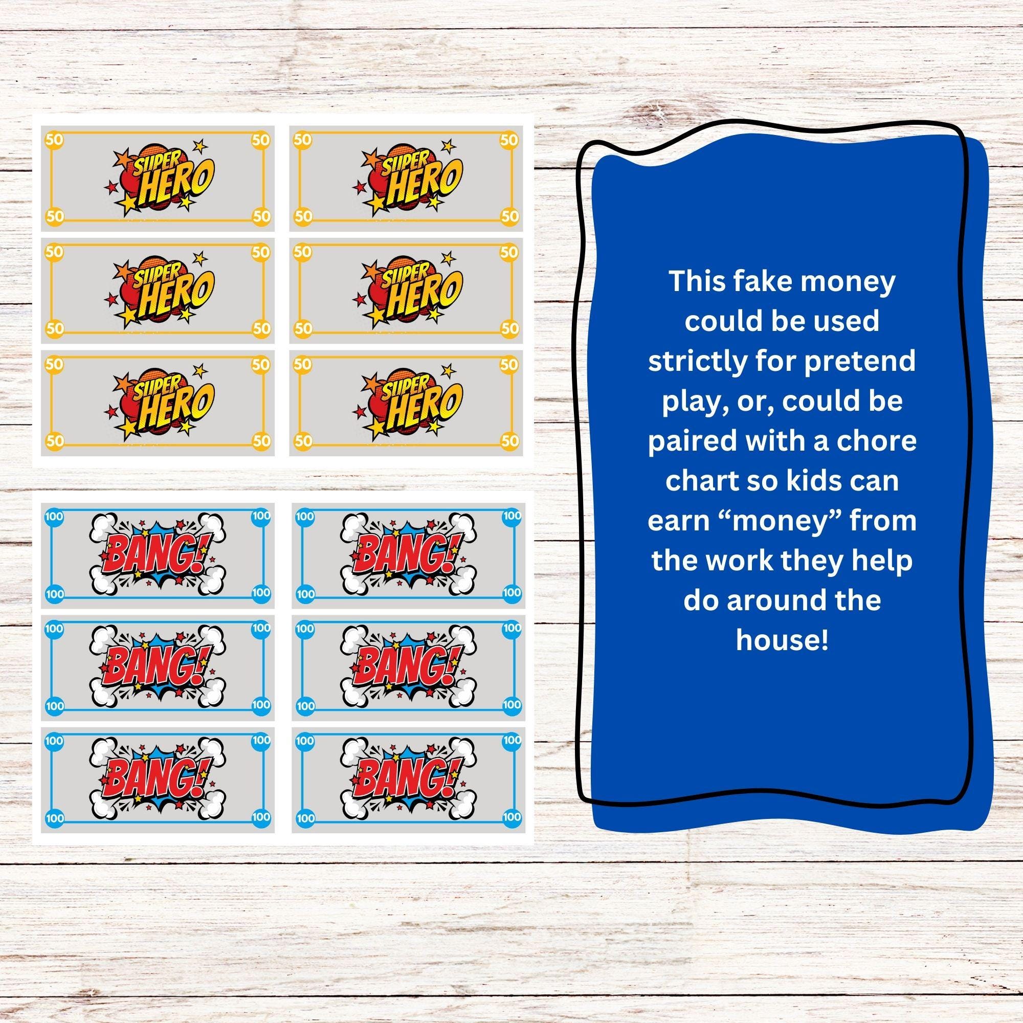 PRINTABLE PRETEND MONEY- Superhero Themed, Pretend Money, Reward Money ...