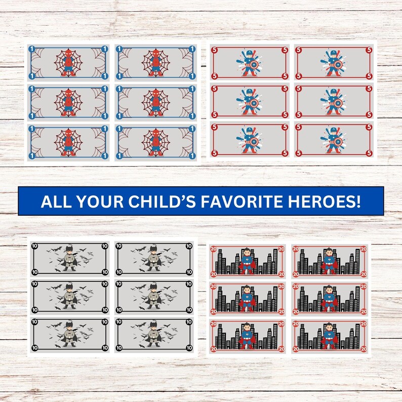 PRINTABLE PRETEND MONEY- Superhero Themed, Pretend Money, Reward Money ...
