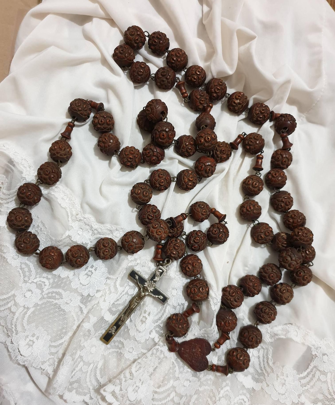 Old Rosary, Big Antique Rosary, Oversized Rosary, Big Wood Rosary, Nun ...