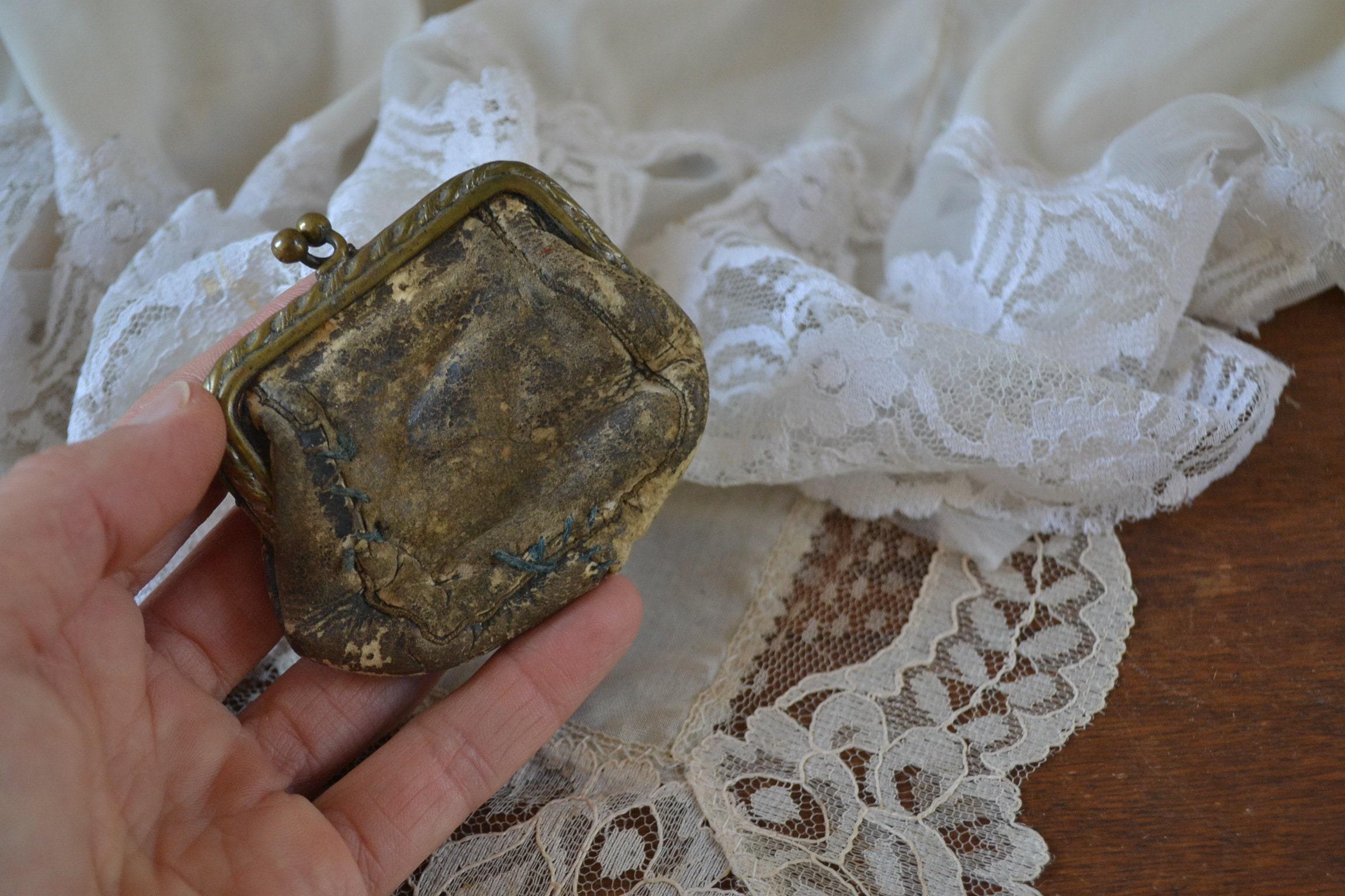 Antique Brass and Leather Coin Pouch, Antique Pouch, Antique Wallet ...