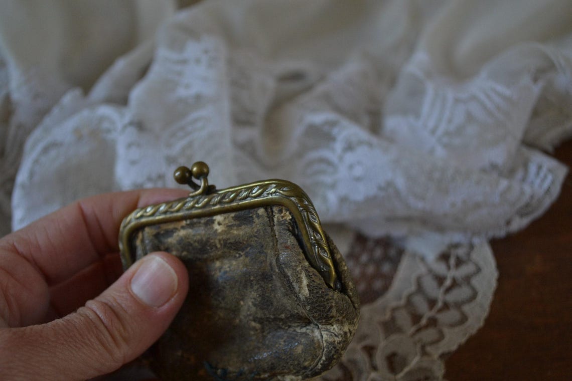 Antique Brass and Leather Coin Pouch, Antique Pouch, Antique Wallet ...