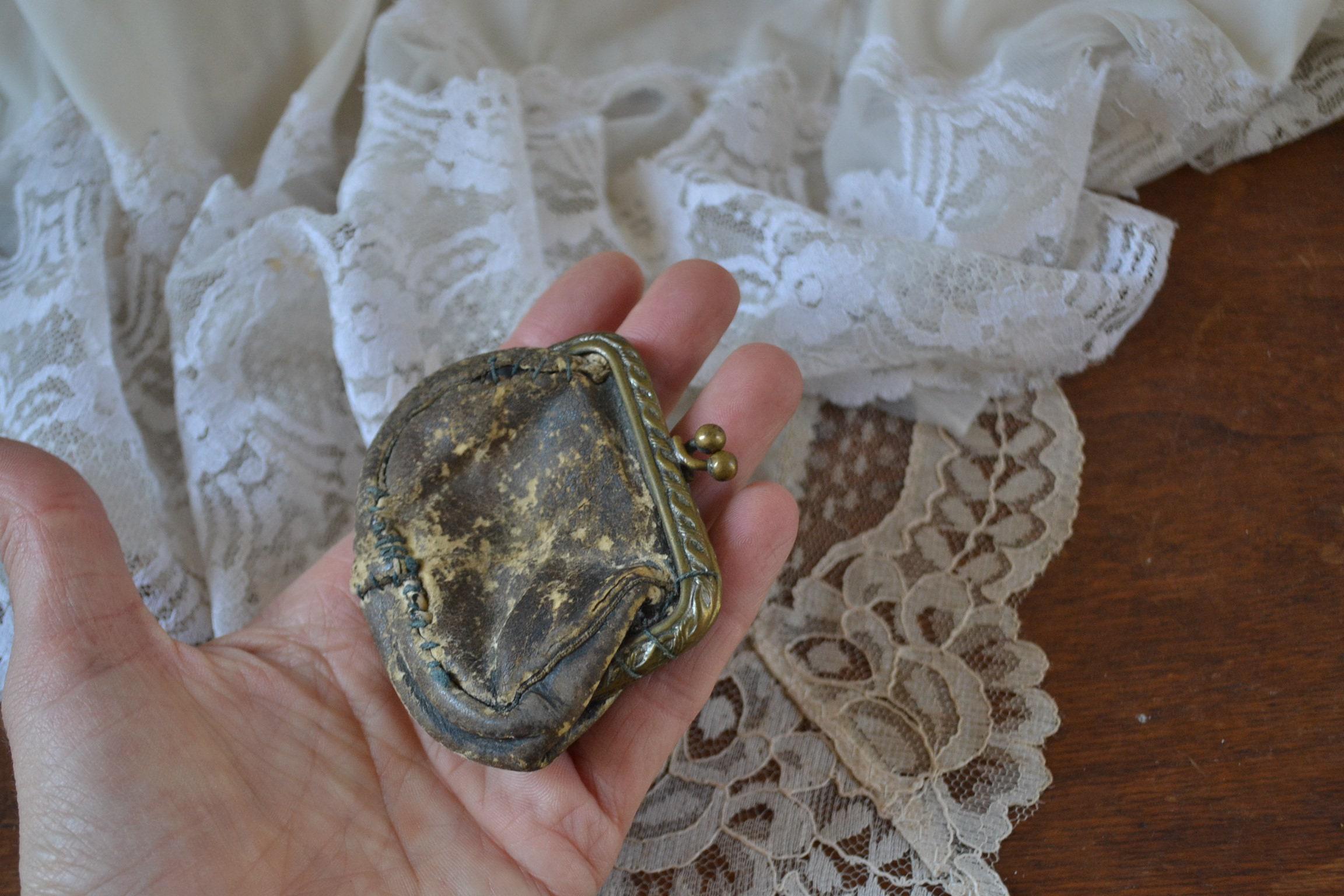 Antique Brass and Leather Coin Pouch, Antique Pouch, Antique Wallet ...