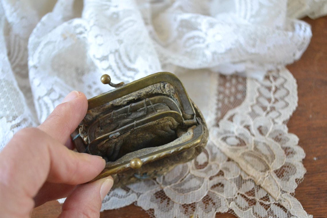 Antique Brass and Leather Coin Pouch, Antique Pouch, Antique Wallet ...